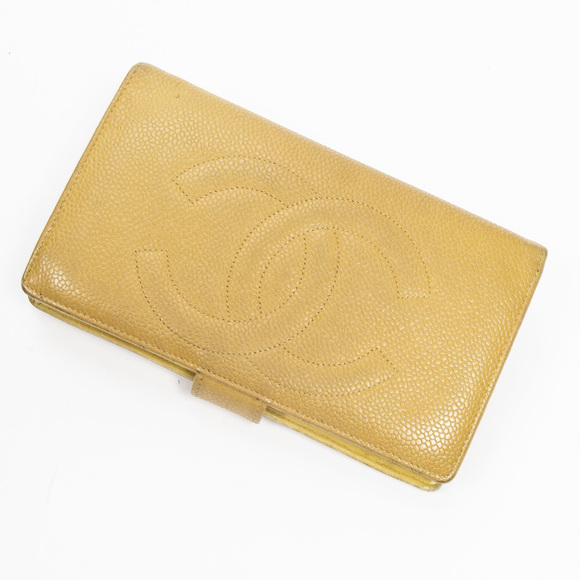 CHANEL | Bags | Chanel Cc Long Bifold Wallet In Mustard Yellow Caviar ...